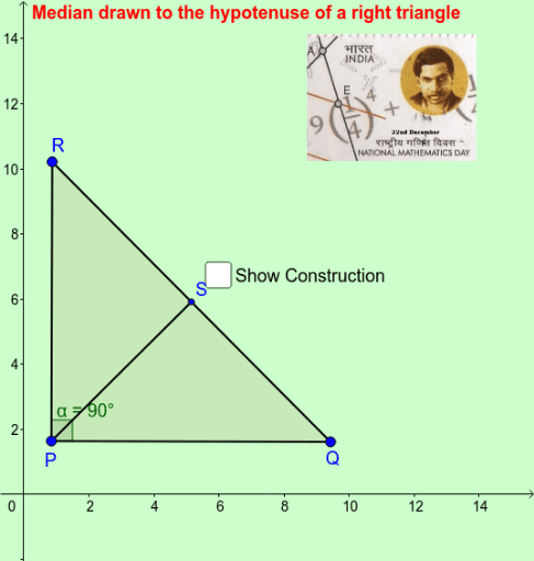 Median drawn to the hypotenuse of a right triangle – GeoGebra