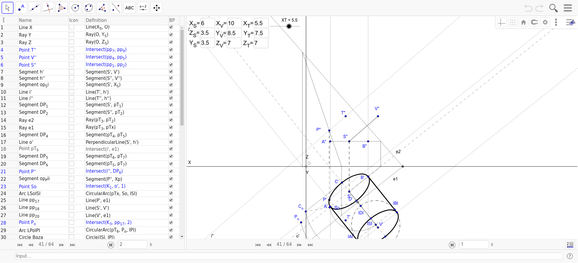 Projekcije valjka (Cylinder projections) – GeoGebra