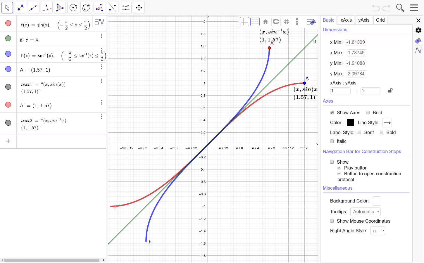 Sin(x) and its Inverse – GeoGebra