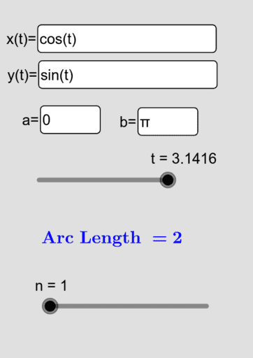 Arc Length parametric curves – GeoGebra