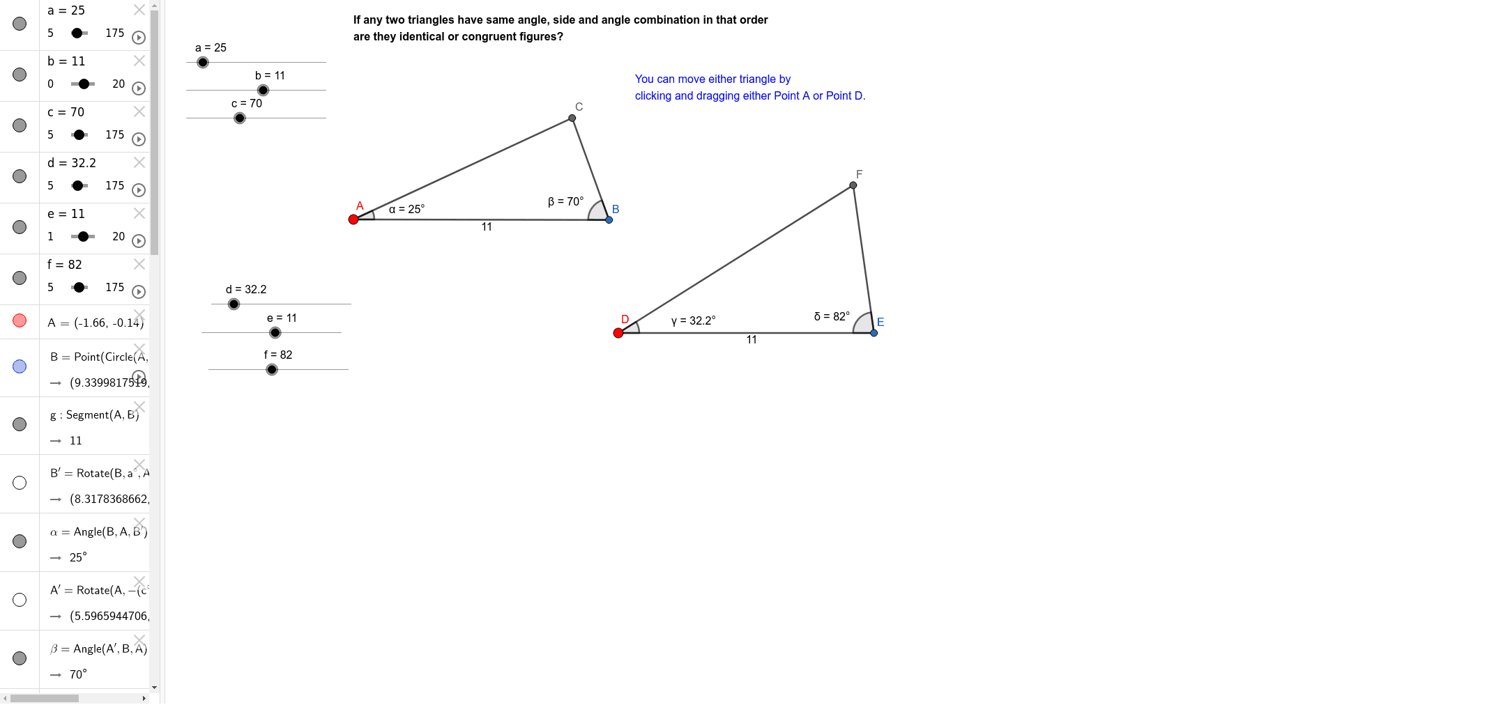 Congruency and Similarity ASA or AAS or SAA – GeoGebra