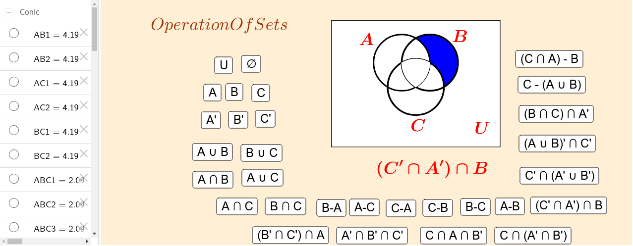 Operation of Sets – GeoGebra