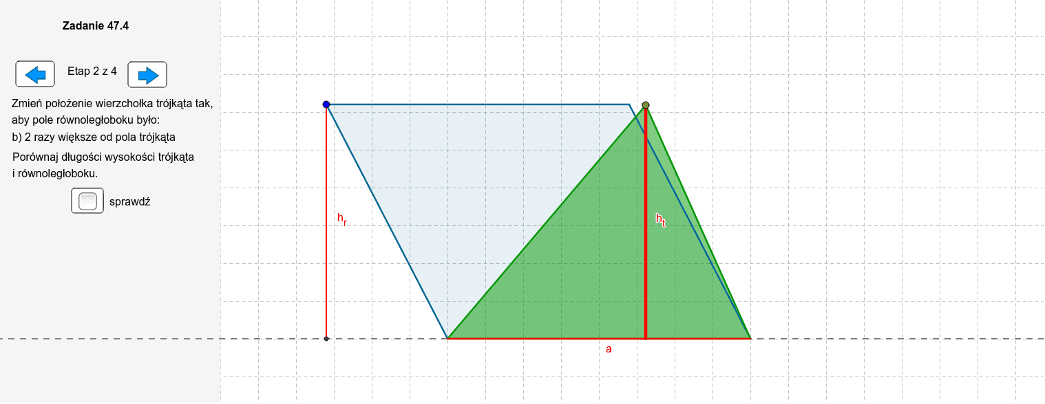 Pole trójkąta a pole równoległoboku – GeoGebra