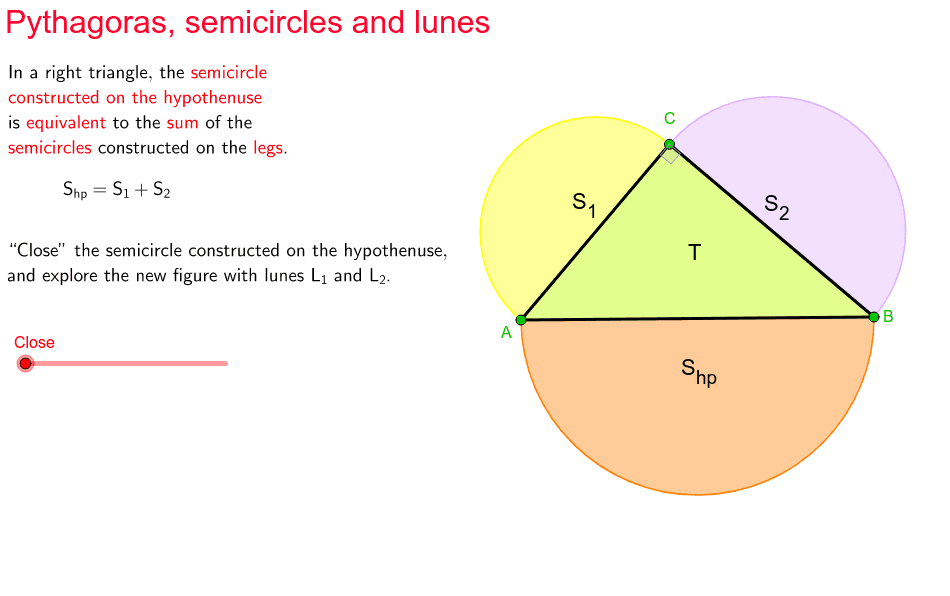 Pythagoras, semicircles and lunes – GeoGebra