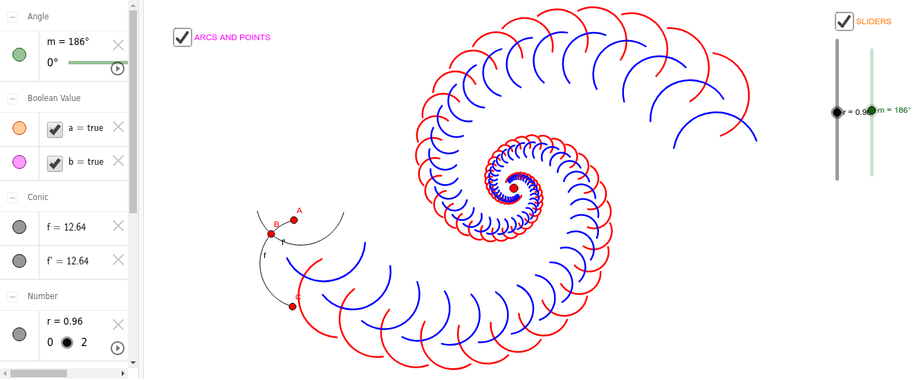 DILATED ARC ROTATION SEQUENCE PATTERN – GeoGebra