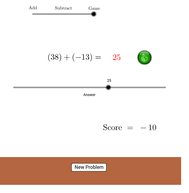 Integer Add Subtract Game – GeoGebra