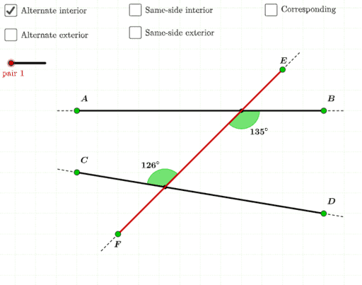 Angles Between Two Lines and a Transversal - Lesson+Exploration+Practice – GeoGebra