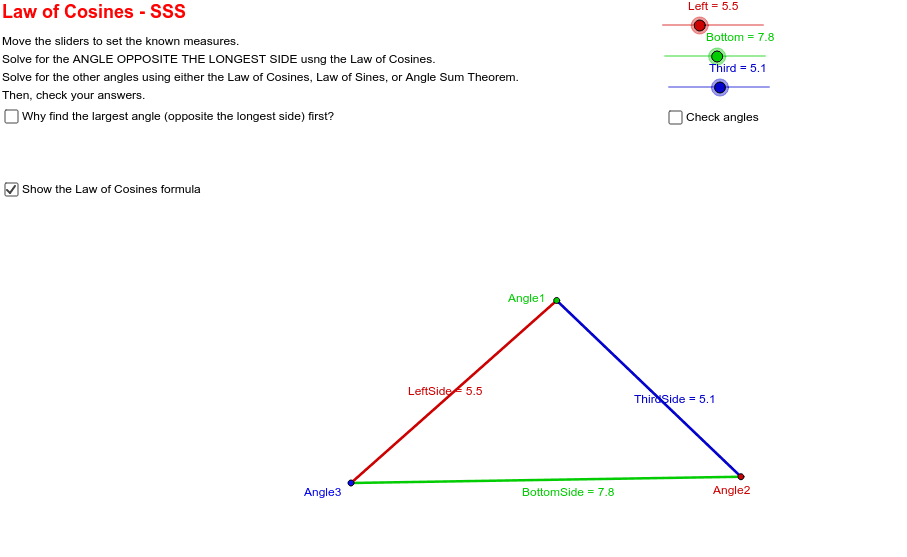 Explore Law of Cosines - SSS – GeoGebra
