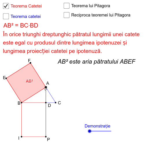 Teorema catetei, teorema lui Pitagora – GeoGebra