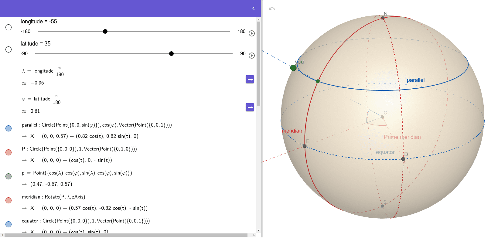 Geographic Coordinate System GeoGebra
