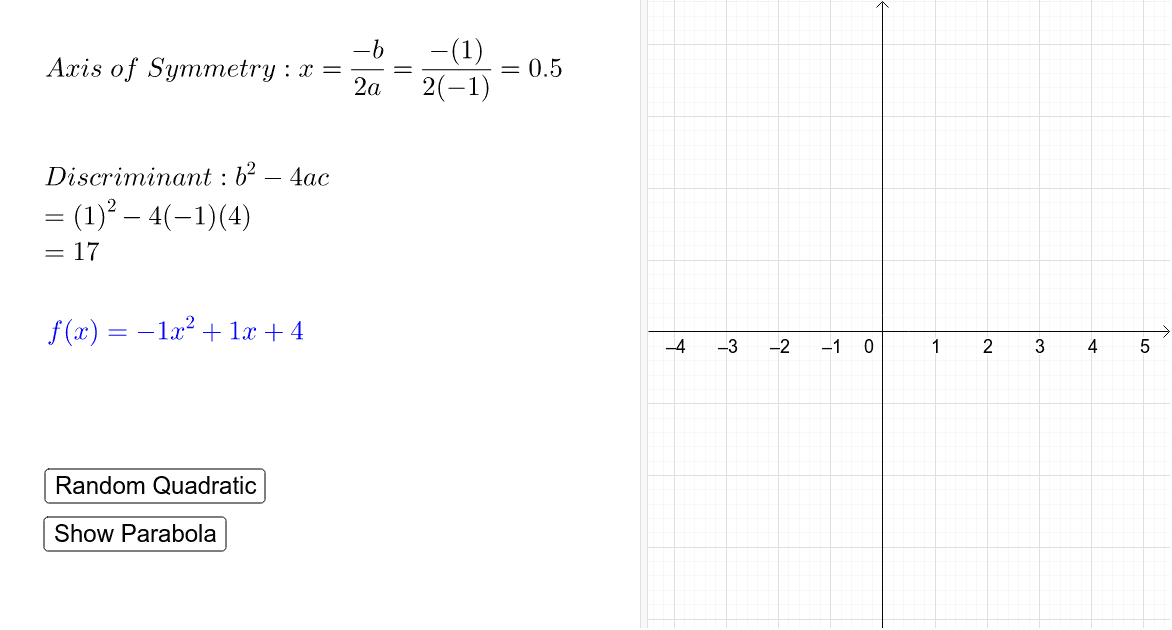 The Discriminant and its Affects on Roots – GeoGebra