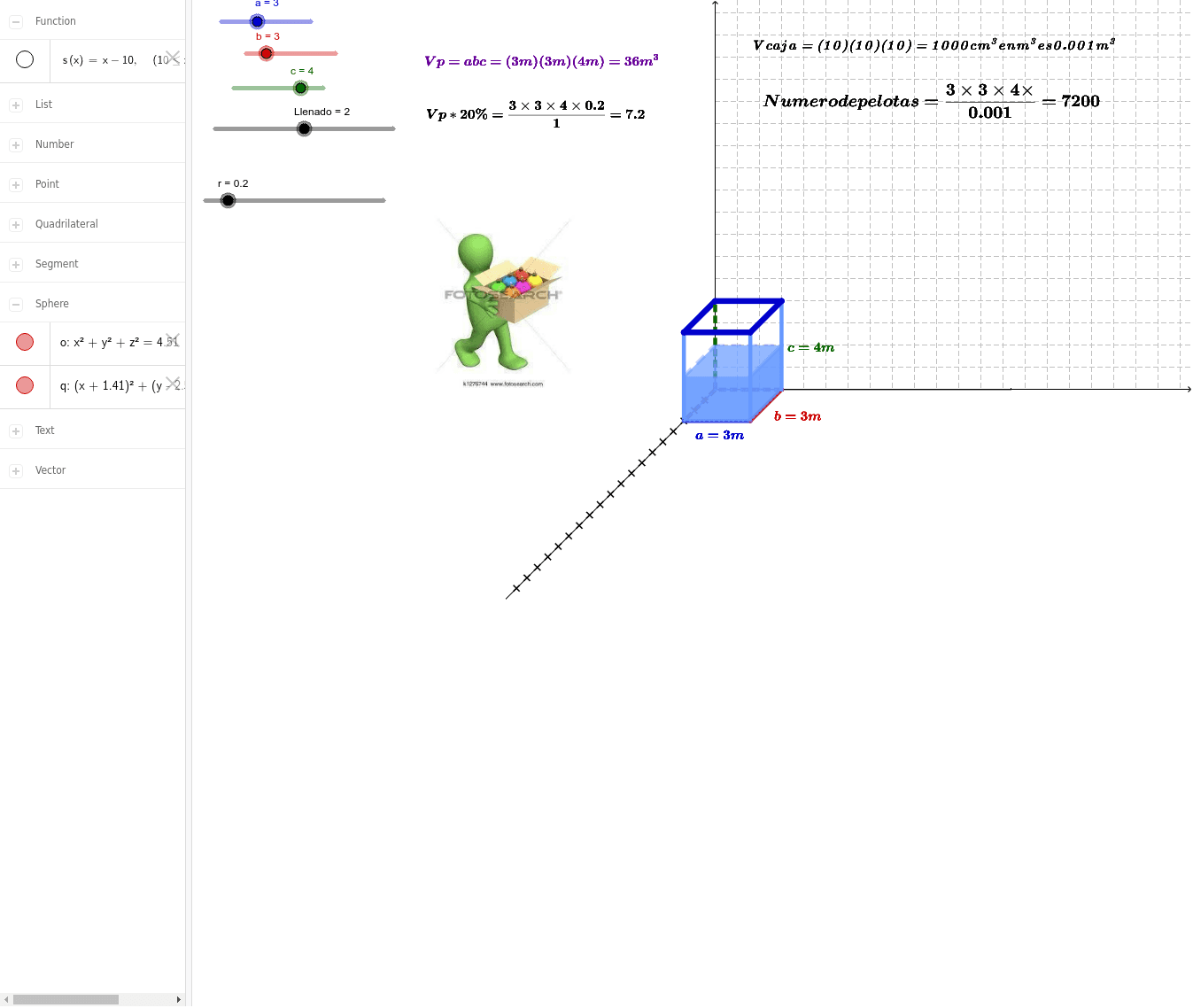 Llenado de un paralelepípedo Rectangular – GeoGebra
