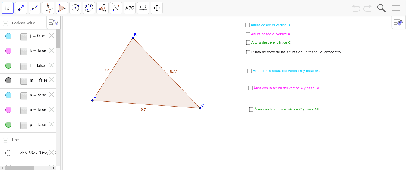 Alturas y área de un triángulo – GeoGebra