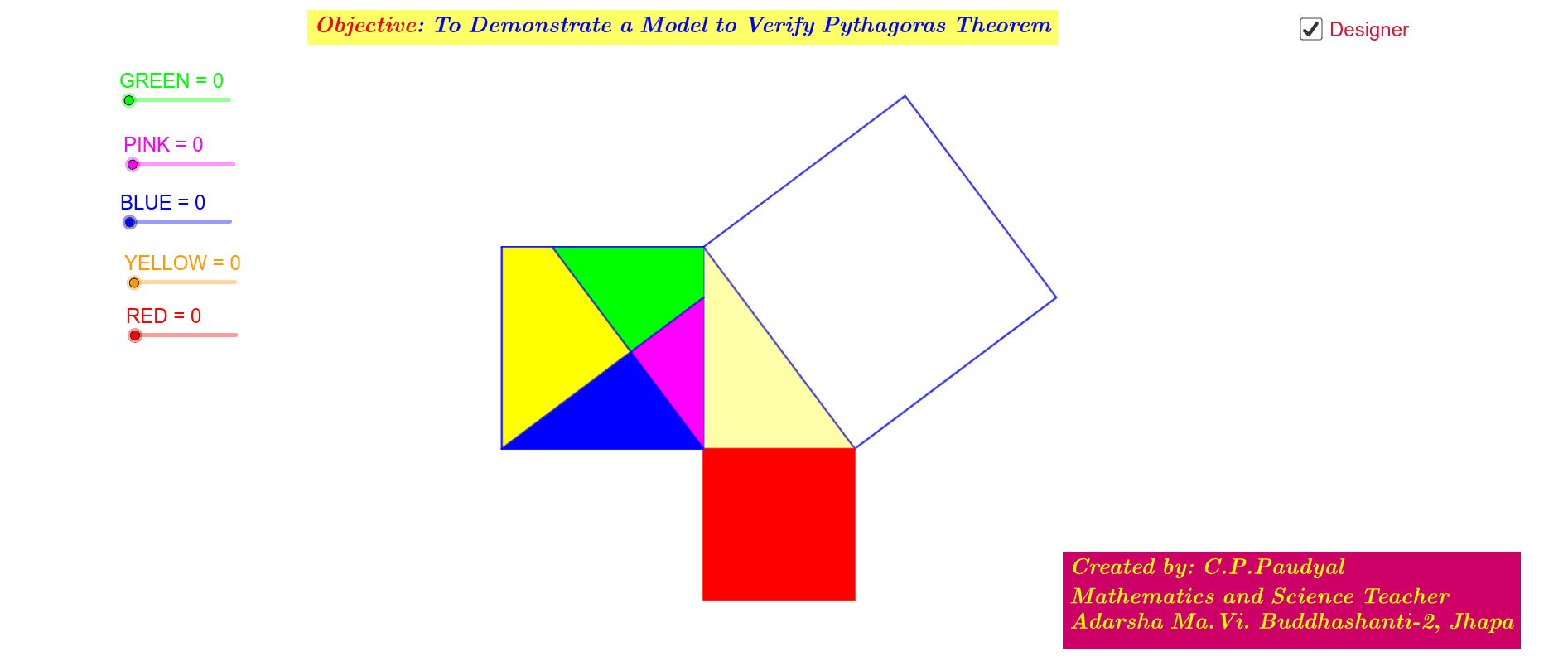 Demonstration of Pythagoras Theorem – GeoGebra