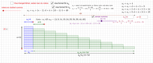 Matematik 5 och 3b aritmetisk talföljd och summa a_n = a_1 + (n-1)*d ...