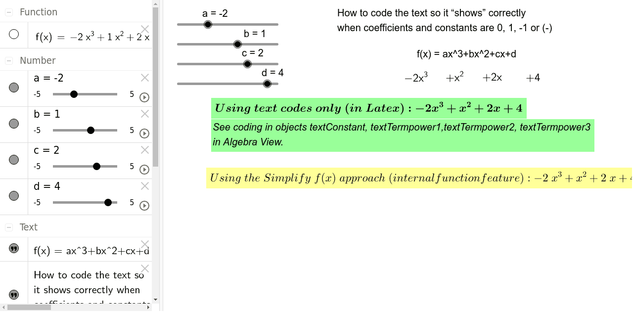 Template Text Codes Display of Polynomials 3rd Degree – GeoGebra