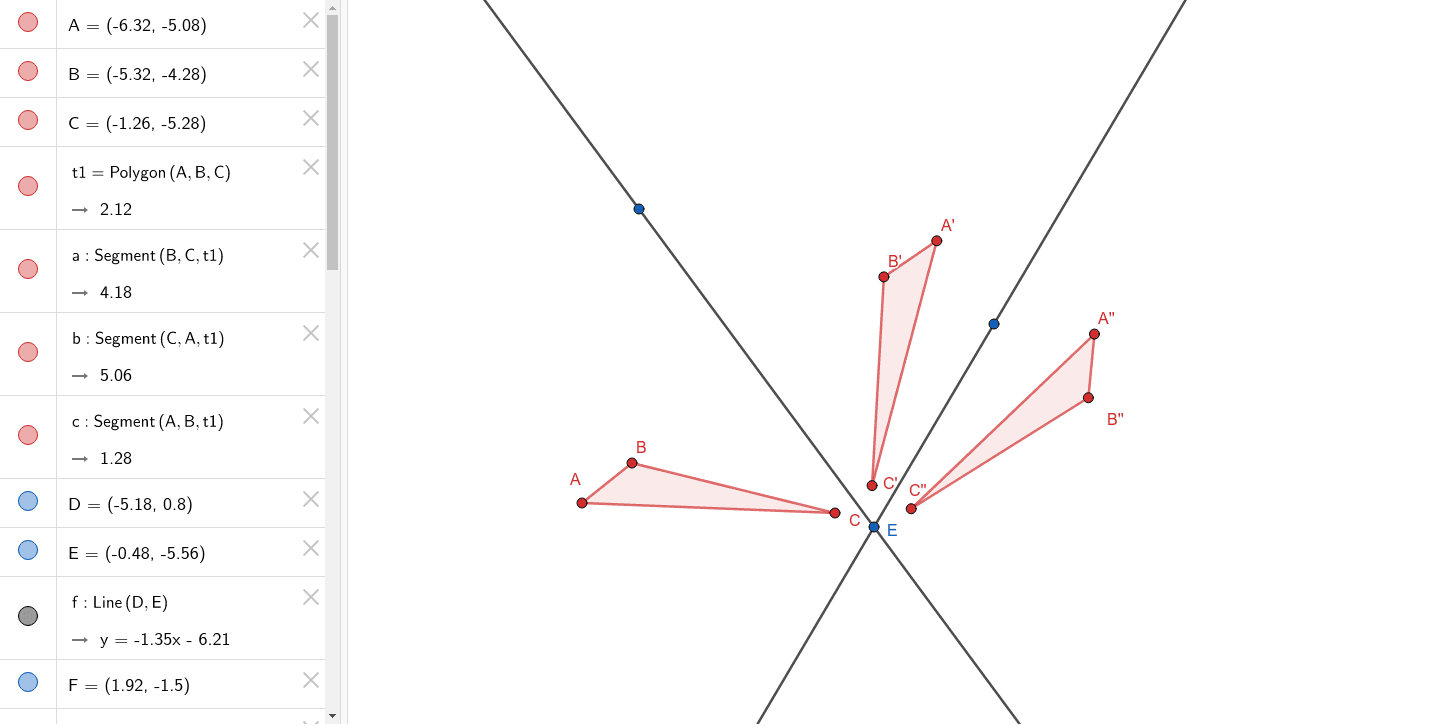 Composition of reflections of intersecting lines – GeoGebra