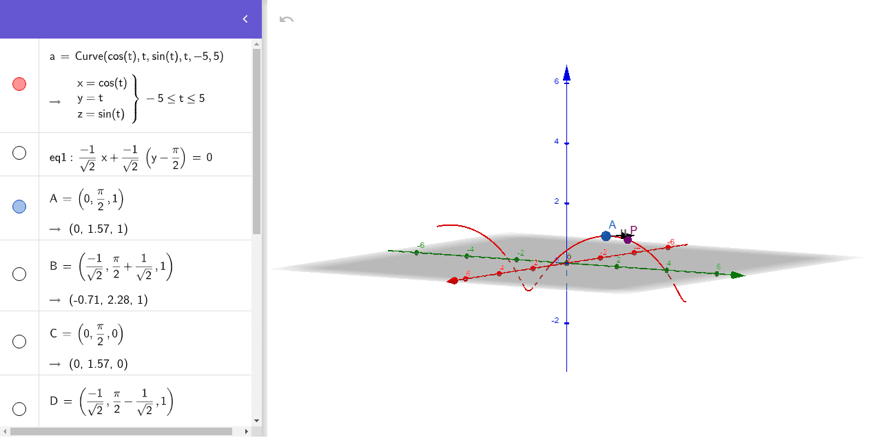 Unit Normal, Osculating Plane, Unit Tangent etc – GeoGebra
