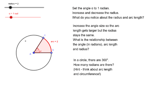 Visualizing Radians and Arc Length – GeoGebra