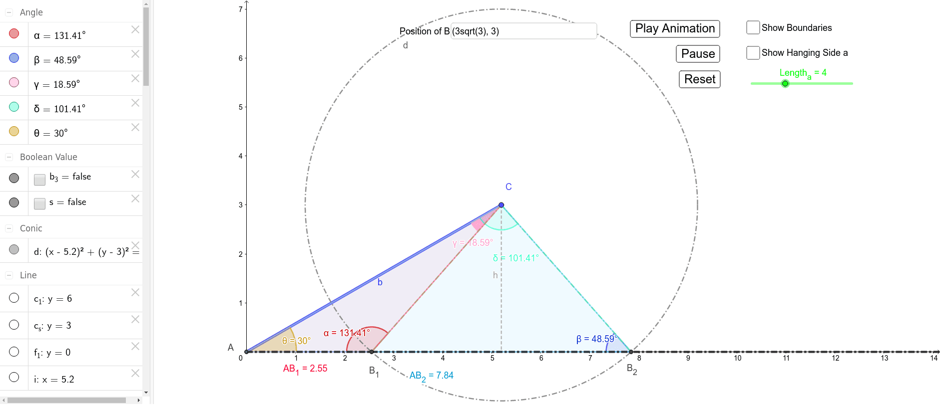 Sine Rule Ambiguous Case – GeoGebra