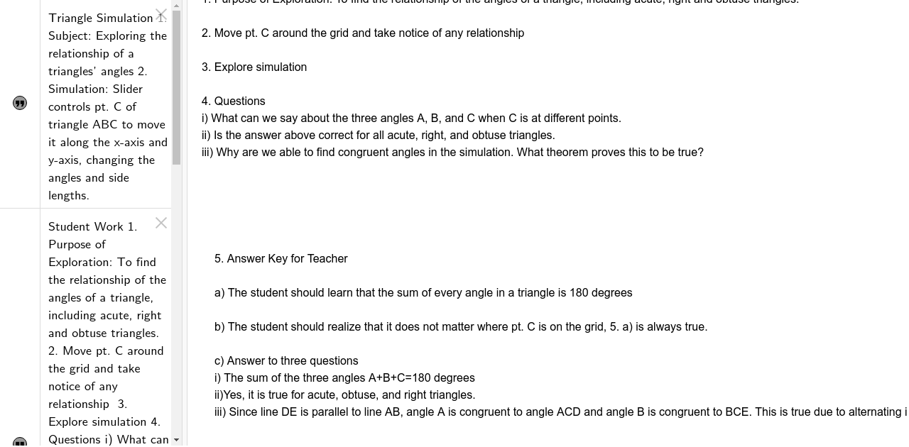 Triangle Simulation Answers – GeoGebra