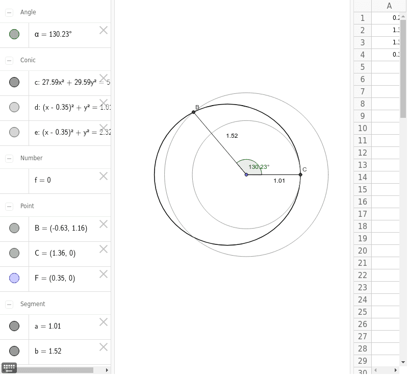 Lines from the focus of an ellipse – GeoGebra