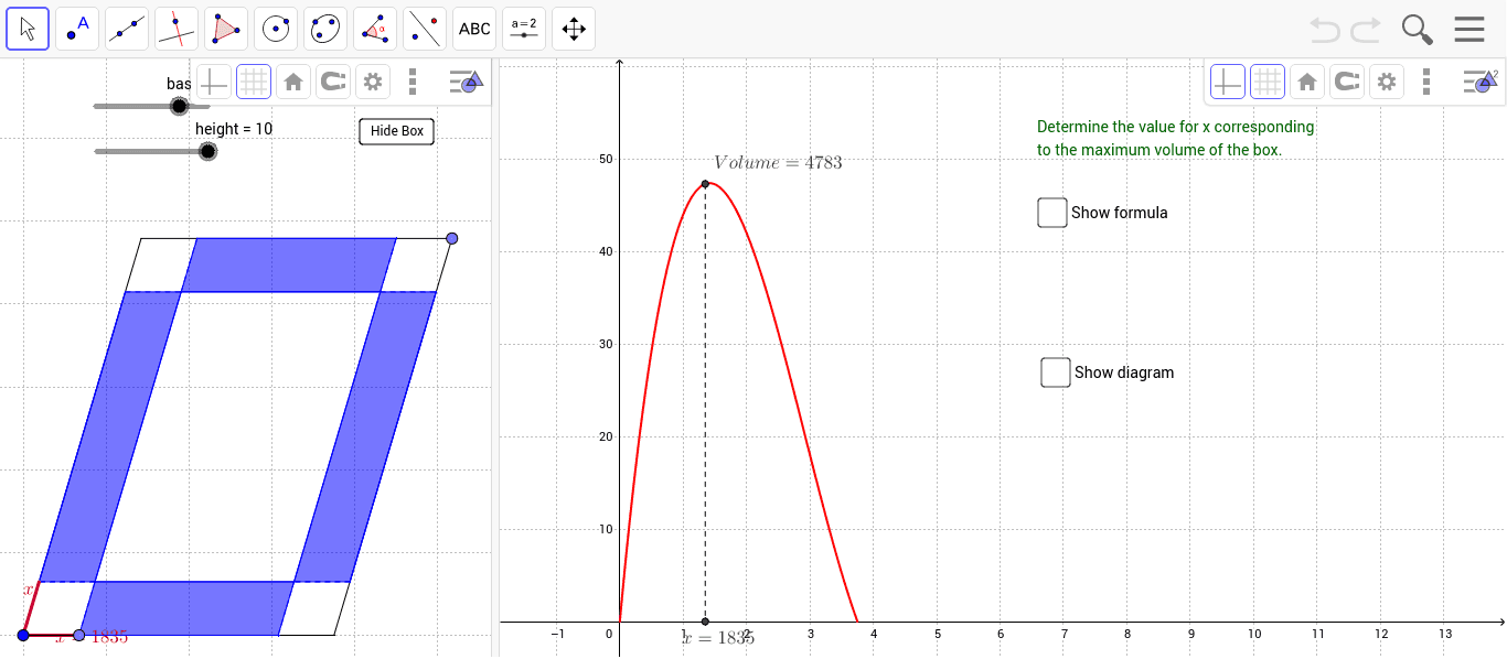 Exploring the Open-Top Box Problem – GeoGebra