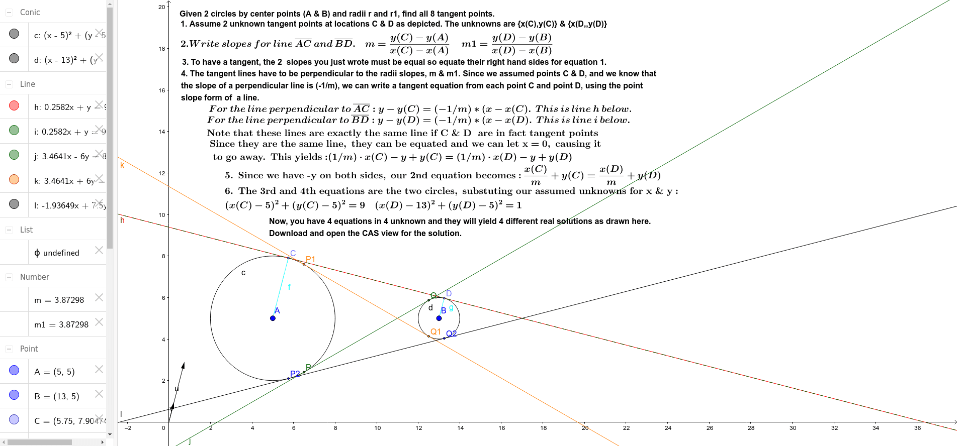 Tangents between two Circles – GeoGebra