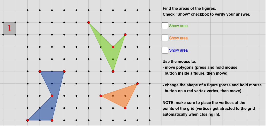 Areas with Geoboard – GeoGebra