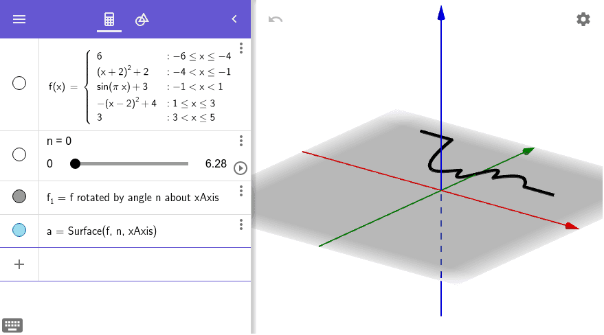 Spinning a Piecewise Function About xAxis: Quick Demo – GeoGebra