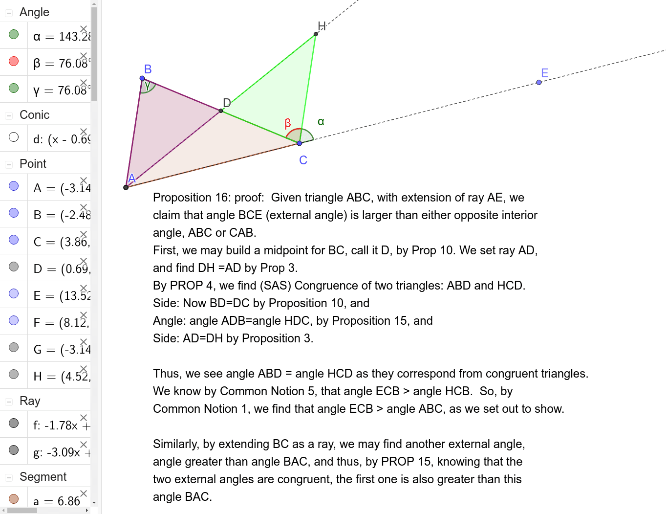 Proposition 16 Proof, Euclid Book I of Elements – GeoGebra