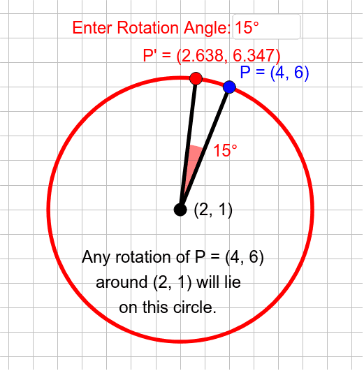 Rotation of (4,6) about (2,1) – GeoGebra