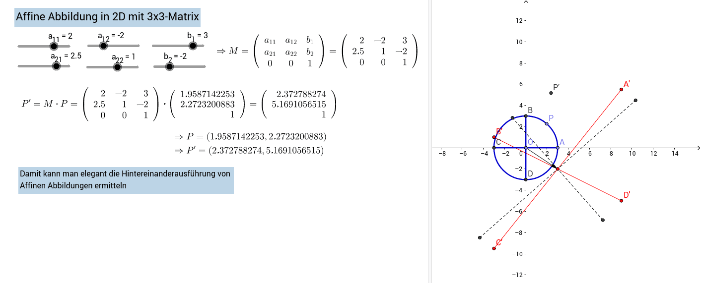 Affine 2D-Abbildung mit 3x3-Matrix – GeoGebra