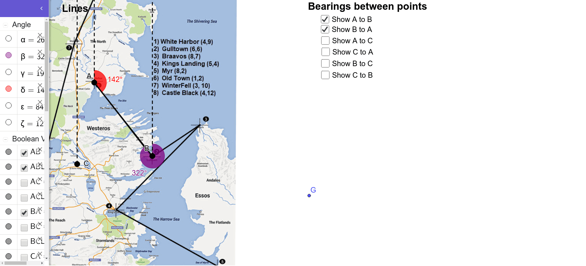 Bearings Example – GeoGebra