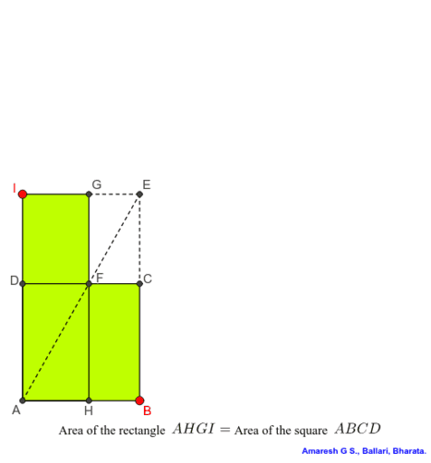 Constructing a rectangle (one given side) of area equal to the area of a given square – GeoGebra