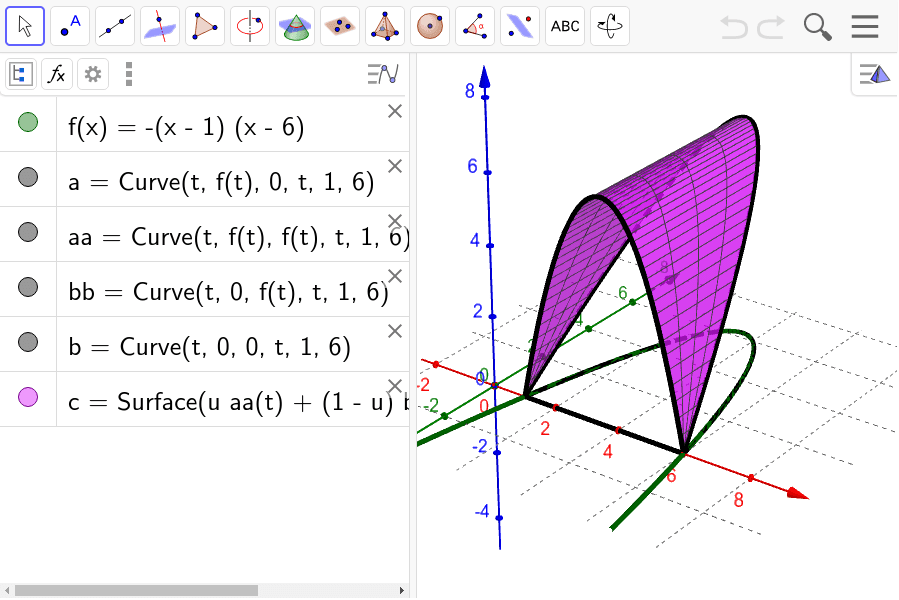 Square Cross Sections Perpendicular to x-Axis – GeoGebra