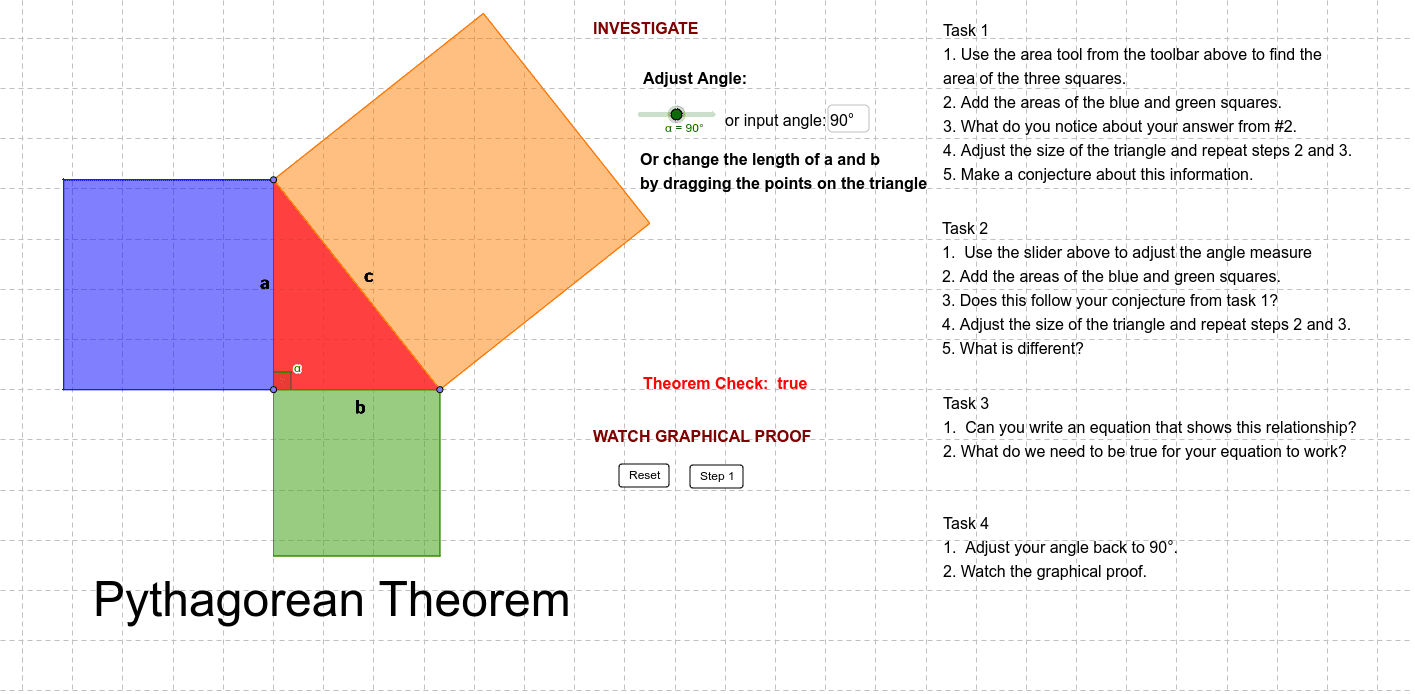 Pythagorean Theorem Task 3 – GeoGebra