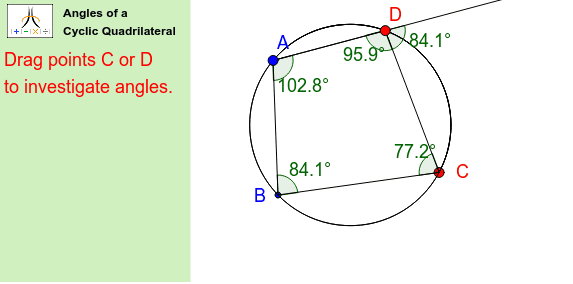 Angles of cyclic quad – GeoGebra