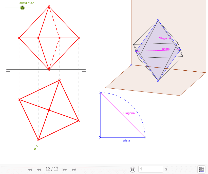 DT2.Diedrico. Poliedros. Octaedro. Diagonal vertical. – GeoGebra