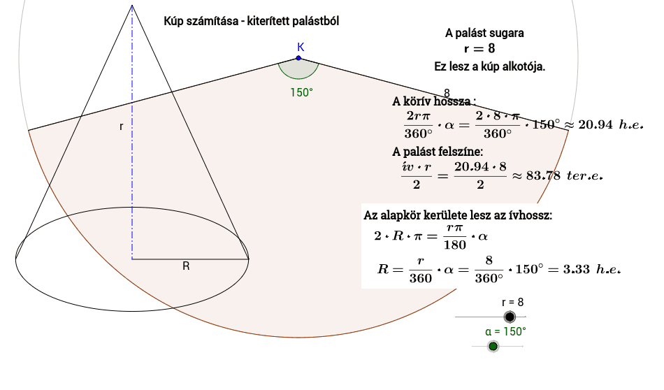 Kúp - palástból – GeoGebra