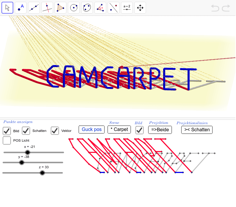 Cam Carpet Projektion und Spotlight Projektion – GeoGebra