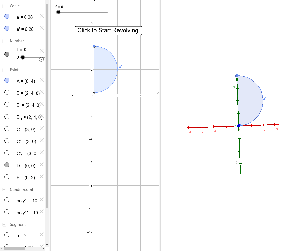 Revolving a Semi-Circle Around a Side – GeoGebra