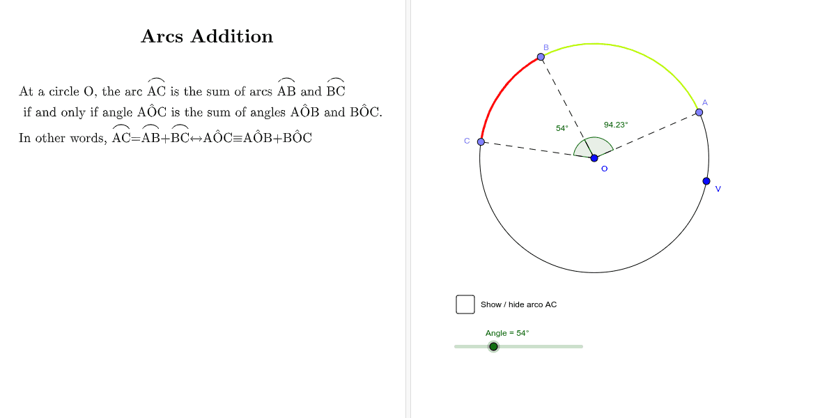 Congruent Arcs and Arcs Addition – GeoGebra